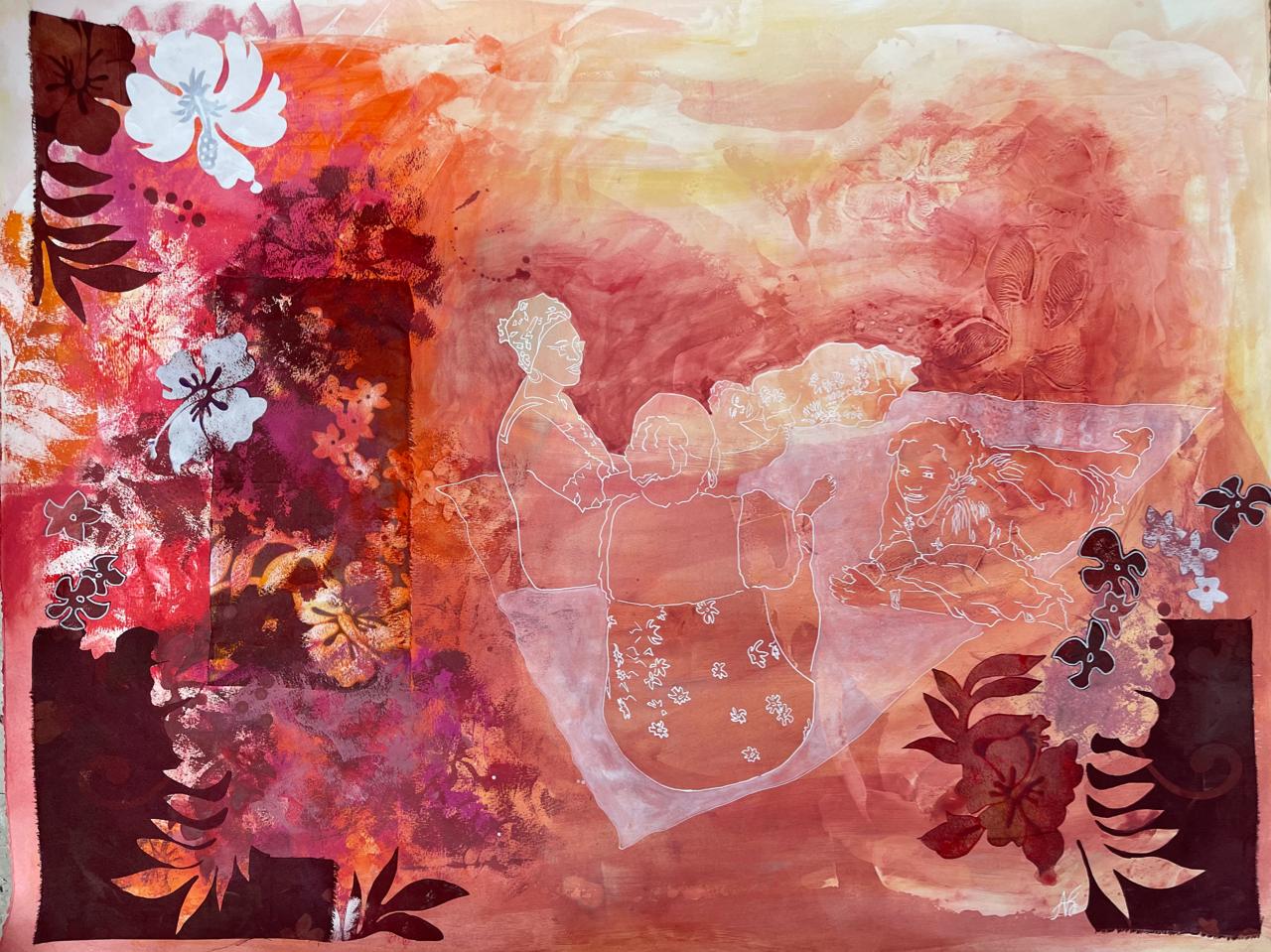 « Le Déjeuner sur l’herbe pacifique », techniques mixtes, 80 X 100 cm ...